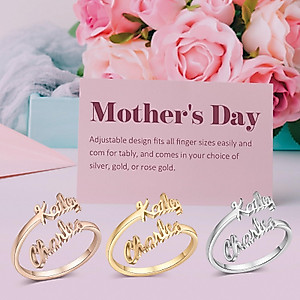 LoraPetid Custom Name Ring for Women,Personalized Adjustable Ring with Double Names, Gift for Women/Mother (silver)