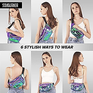 Holographic Clear Fanny Pack Belt Bag | Waterproof fanny pack for Women - Crossbody Bag Bum Bag Waist Bag Waist Pack - For Halloween costumes, for Hiking, Running, Travel and Stadium Approved (purple)