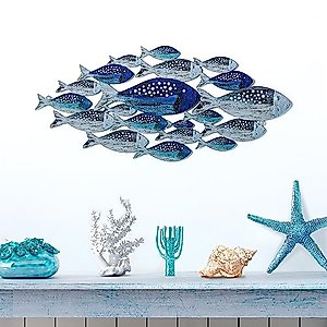 Metal Fish Wall Decor Handcrafted Fish Art Summer Metal Wall Sculpture Marine Decor for Coastal Nautical Beach or Boat Decor Collector Vacation House Blues Silver Wall Art Bedroom Bathroom Living Room