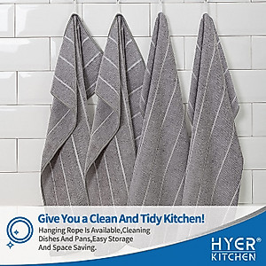 HYER KITCHEN Microfiber Kitchen Towels - Super Absorbent, Soft and Thick Dish Towels, 8 Pack (Stripe Designed Grey Colors), 26 x 18 Inch