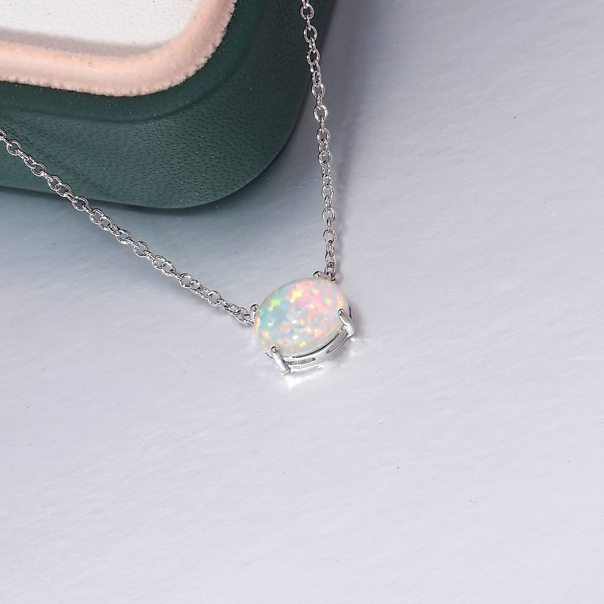 CiNily Opal Necklace Small Pendant Necklace 18K Wihte Gold Plated Gemstone Simple Necklace for Women Girls
