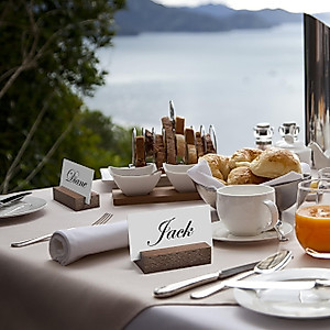 12 Pack Wood Place Card Holder - Small Place Card Holders for Table - Brown Table Number Holders for Wedding - Table Sign Holders - Picture - Wooden Photo Holders for Tables - Mini Place Card Stands