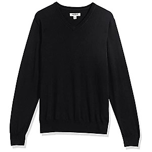 Goodthreads Men's Lightweight Merino Wool V-Neck Jumper (Available in Tall), Black, Large