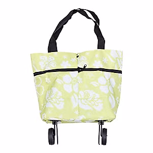 Grocery Cart on Wheels Wheeled Cart Folding Shopping Bag with Wheels,Collapsible Shopping Trolley Bags Shopping Cart(Green Leaves) Foldable Dolly Shopping Cart with Wheels
