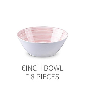 Joviton Home 24PCS Heavenly Pink Swirl Melamine Dinnerware Sets for 8,Outdoor Plates and Bowls Sets (Heavenly Pink)