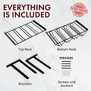 Mildenhall Industrial Wine Rack Wall Mounted with Wine Glass Rack Horizontal Wine Bottle Glass Holder - Holds 8 x Glasses and 8 x Wine Bottles - Sturdy Carbon Steel Construction - 17 x 7.5 in