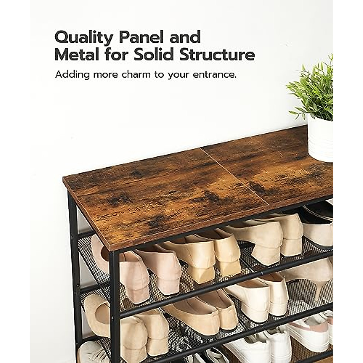 HOOBRO Shoe Rack, 5-Tier Shoe Storage with Adjustable Mesh Shelves, 16-20 Pairs of Shoes, Stable and Durable, Spacious Top, Freestanding, Metal, Industrial, for Entryway, Closet, Rustic Brown BF12XJ01