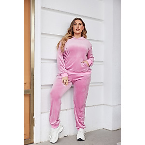 IN'VOLAND Plus Size Sweatsuits Set Long Sleeve Tracksuit Pullover Hoodie and Sweatpants Velvet Jogging Set with Pockets 3X