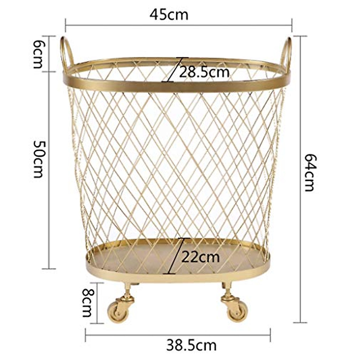 QQXX Fong Rolling Laundry Hamper - Wrought Iron Toy Storage Box Kitchen Storage Basket (Color : Gold)