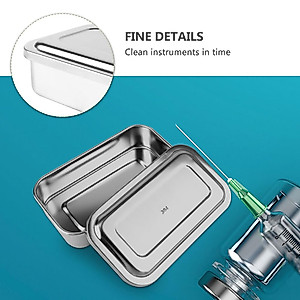 Baluue Stainless Steel Instruments Trays with Lid, Plate Trays Boxs, Sterilized Metal Box Organizer for Lab Instrument Container Supplies Silver 8 Inch