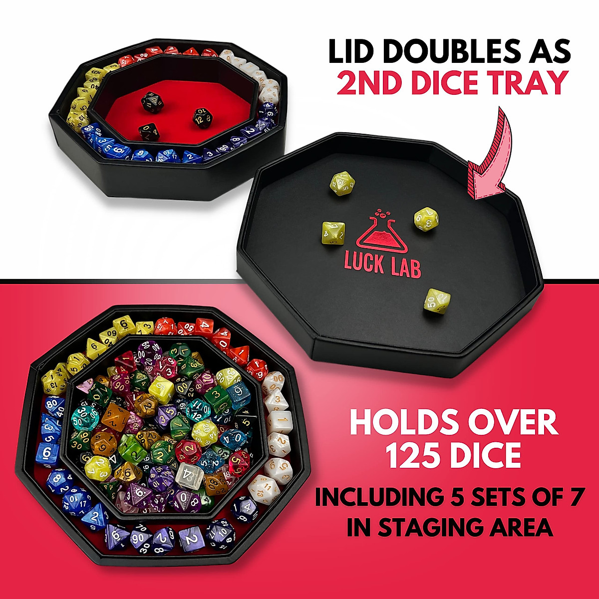 Luck Lab 8 Inch Dice Tray with Lid and Dice Staging Area for Table Top Gaming - Red Tribal Skull Design