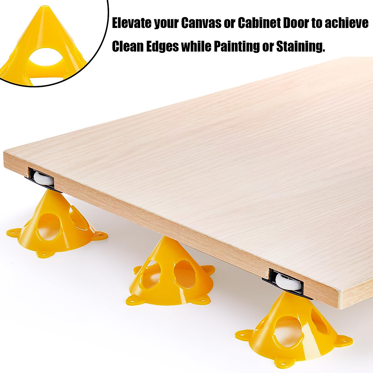 Bekith 60 Pack Cone Canvas and Cabinet Door Risers, Cone Painting Stands, Paint Pyramid Stands, Canvas Stands for Paint Pouring, 3.5"x2", Yellow, Red, Orange