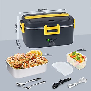 Vovoir 1.8L Large Electric Lunch Box,75W 110V/12V/24V 3 in 1 Portable Food Warmer Lunch Heater for Car Truck Home Work,Heated Lunch Boxes for Adults-Leak Proof