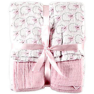 Hudson Baby Unisex Baby Cotton Muslin Swaddle Blankets, Pink Sheep, 2-Pack