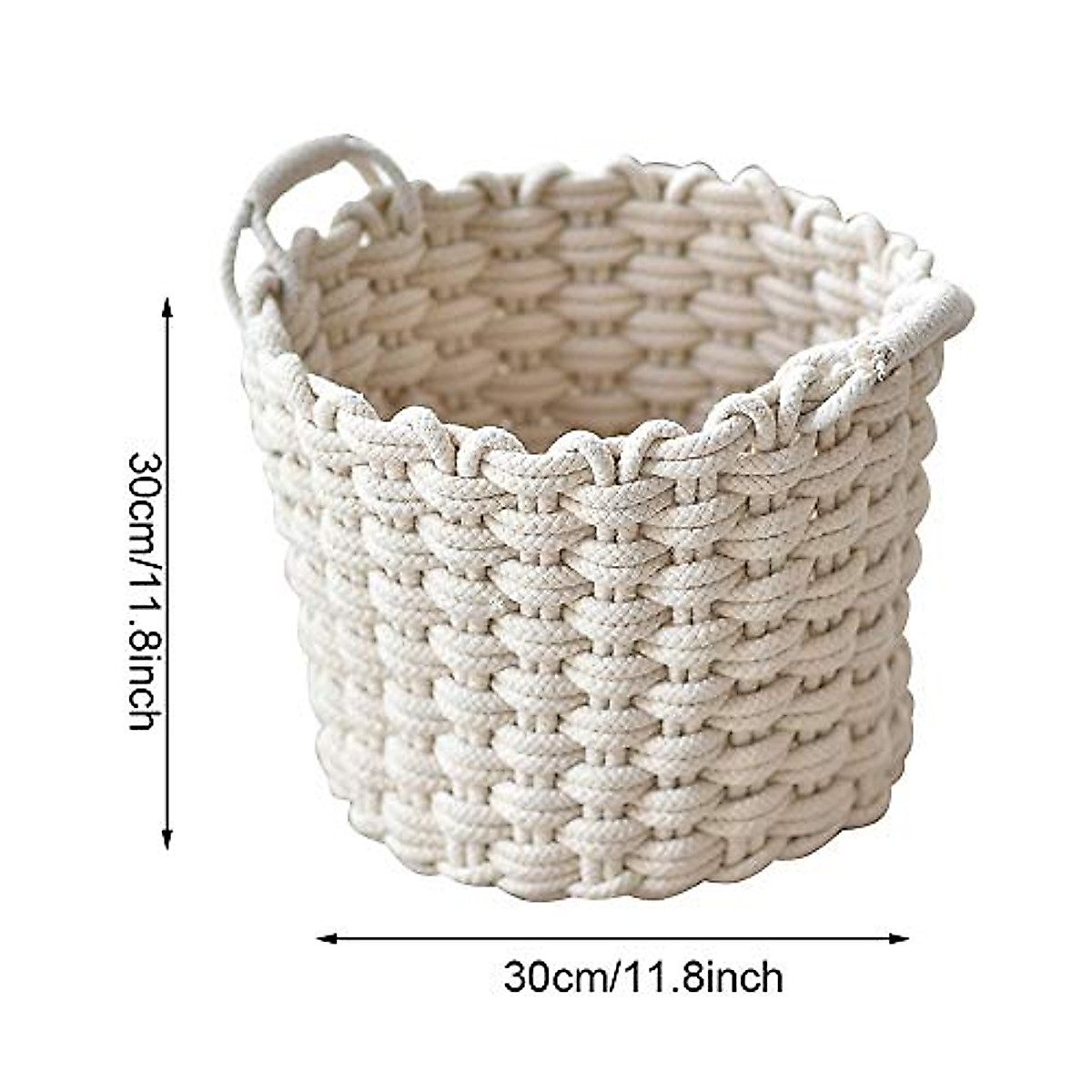 MDFQL Woven Storage Baskets, Cotton Rope Basket with Handle, Natural Woven Basket Cotton Rope Bin, for Nursery, Toys, Blankets, and Laundry,M