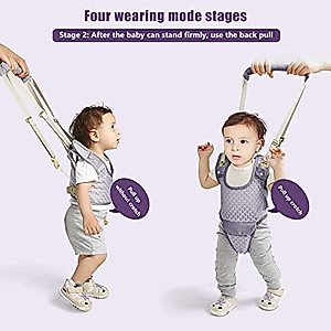Baby Walking Harnesses, Handheld Kids Walk Helper Lightweight Adjustable Detachable Crotch Pad Handheld Toddler Walk Assistant Belt for 8‑24M Webbing, Mesh Material(Monsoon Grey-Profile Mesh)