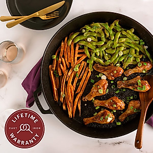 Cuisinel Cast Iron Skillet + Chainmail Scrubber Cleaner - 17"-Inch Dual Handle Braiser Frying Pan + Silicone Handle Covers - Pre-Seasoned Oven, Grill, BBQ, Stovetop, Fire Cookware - Indoor/Outdoor Use