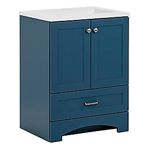 Spring Mill Cabinets Emlyn 24 Inch Bathroom Vanity with White Single Sink Top, 2-Door Cabinet, 1 Drawer, 24.5" W x 18.75" D x 32.89" H, Admiral Blue