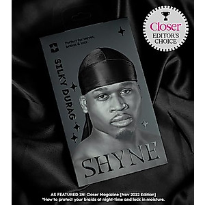 Shyne Silky Durag - Black | Perfect for Waves, Braids & Locs | Premium Silk Du Rags for Men & Women | Wide & Long Tail | Ultra-Soft & Wrinkle Free Satin | Black Owned Business