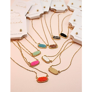 Miracle Collection Faux Druzy Stone Light Weight Fashion Trendy Pendant Necklace for Women and Girls… (PINK-OVAL)