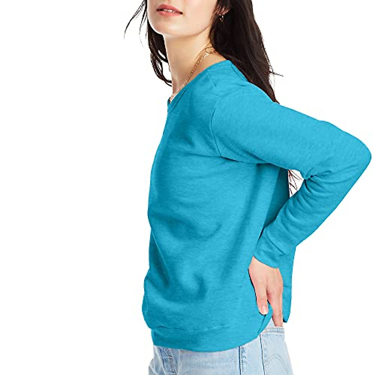 Hanes Women's EcoSmart Crewneck Sweatshirt, Bold Blue Heather, Small