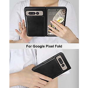 Foluu for Google Pixel Fold 2023 Case, Pixel Fold Leather Case, PU Leather + Hard PC Shell Ultra Thin Slim Durable Protective Phone Case Cover for Google Pixel Fold 2023 (Black)