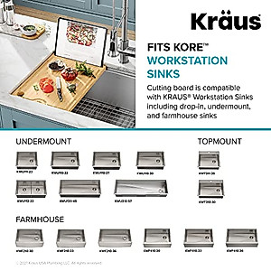 Kraus KCBT-WS103BB Solid Bamboo Cutting Board with Mobile Device Holder for Workstation Kitchen Sink (16 3/4 in. x 12