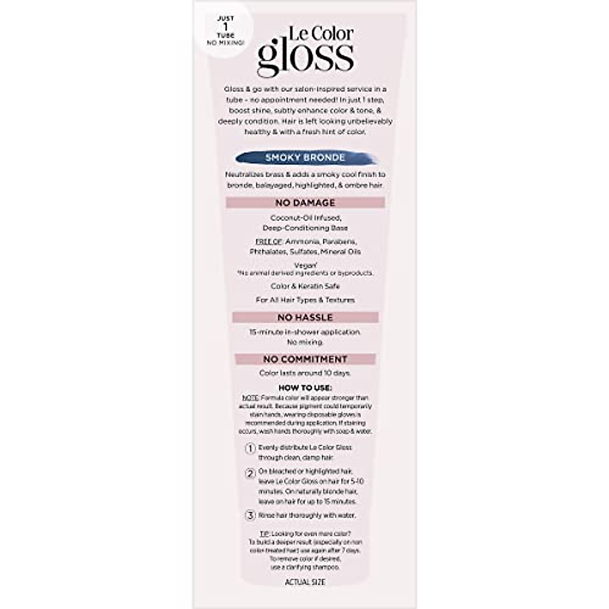 L'Oreal Paris Le Color Gloss One Step In-Shower Toning Hair Gloss, Neutralizes Brass, Conditions & Boosts Shine, Smoky Bronde, 4 Ounce