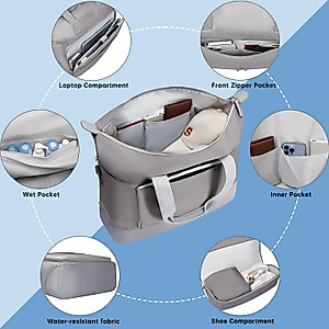 ETRONIK Weekender Bag for Women with 15.6 inch Laptop Compartment, 30L Travel Duffle Bag with Shoe Compartment & Wet Pocket, Carry on Overnight Bag with Toiletry Bag for Travel, Hospital, Sport, Grey