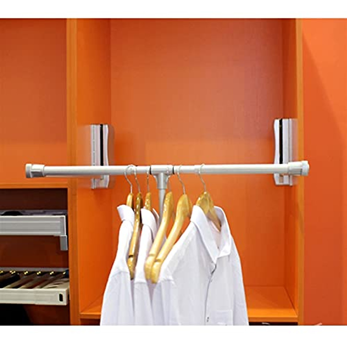 Drop-Down Wardrobe Hanging Rail, Aluminum Closet Storage Rack Drying Rack, Adjustable Closet Rod Wardrobe Lifter Storage Rack, Adjustable 510-1210mm, Load 30KG (Size : 510-660mm)