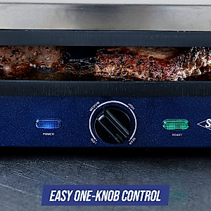 Blue Diamond Ceramic Nonstick, Electric Contact Sizzle Griddle, Open Flat Design, Dishwasher Safe Removable Plates, Adjustable Temperature Control, PFAS-Free, Blue