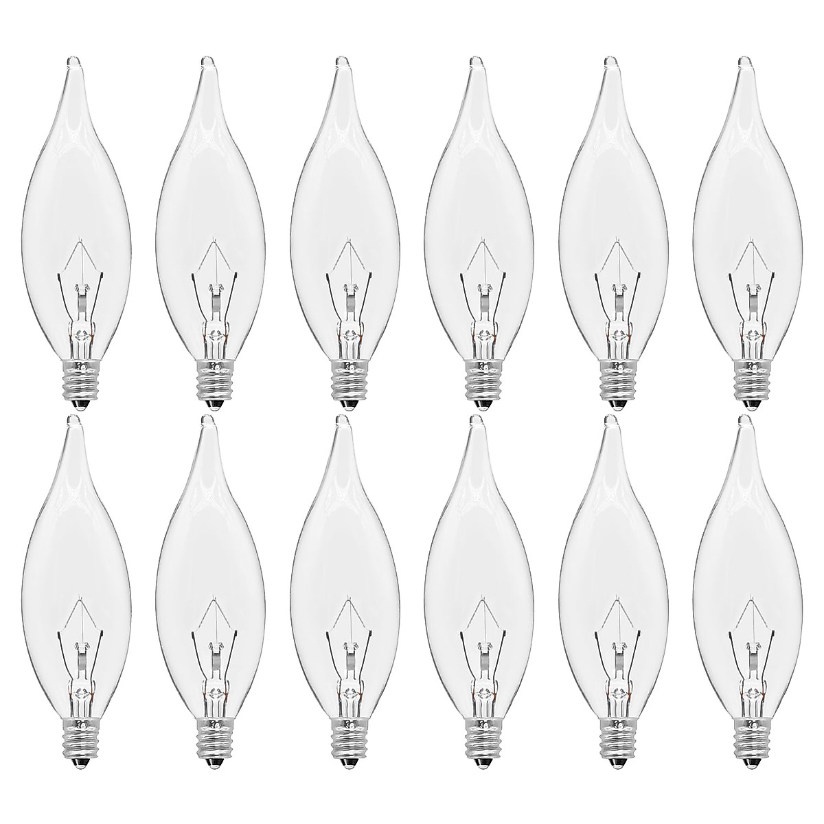 CYLYT 12-Pack E12 Candle Light Bulbs 40W Warm White 2500K, 380 Lumen Dimmable Chandelier Light Bulbs for Ceiling Fan, Pendants or Outdoor, CA10 Clear Candelabra Base Bulbs