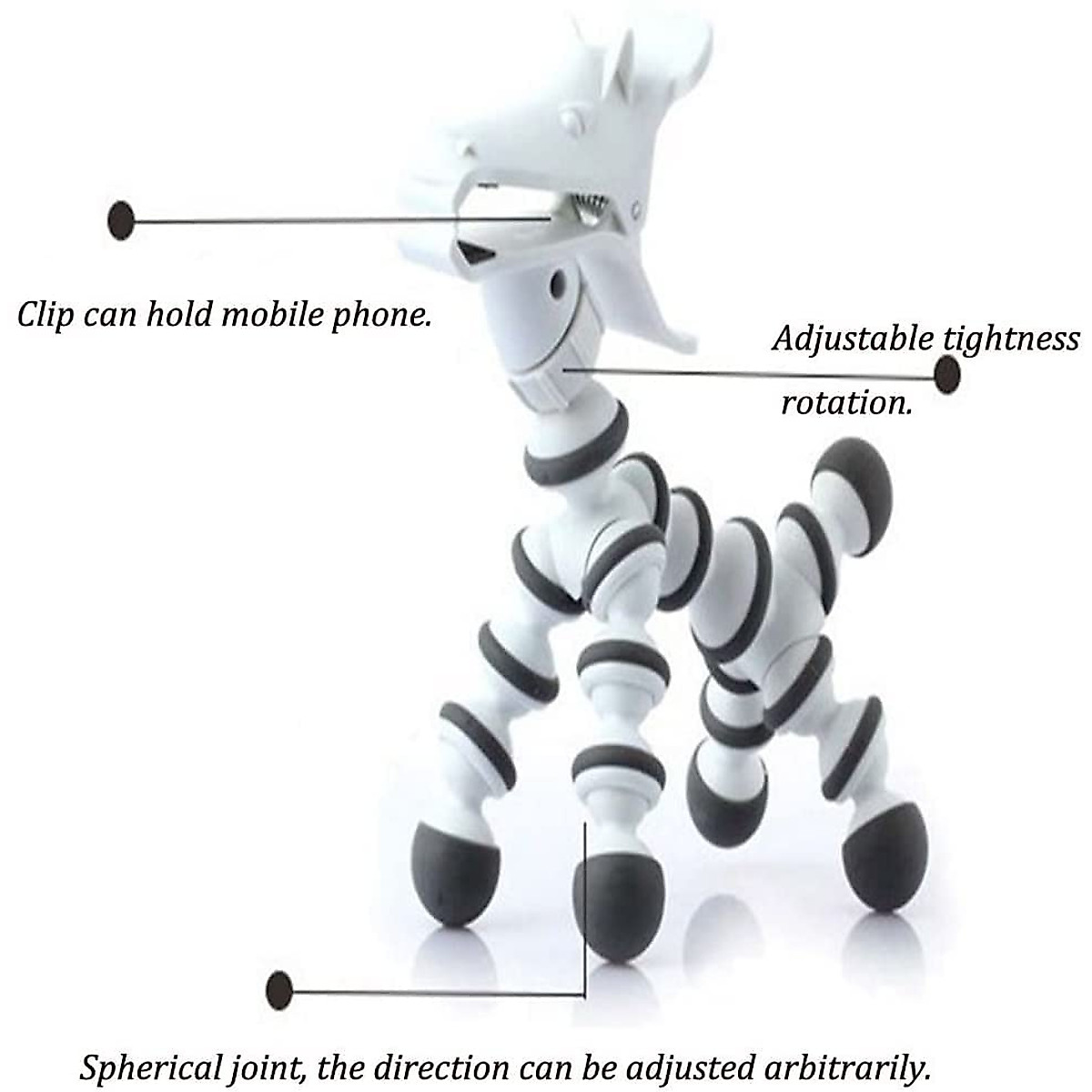 Tomson Phone Holder Car Holder Portable 3D Cartoon Horse Zebra Clip Lazy Phone Holder Cradle Tripod Stand Mount for iPhone 7plus 6 6plus All Mobile Phone Adjustable Holder Children Gift(White+Grey)