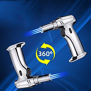 Butane Torch, ibforty 3 Flames Inflatable Cooking Torch Kitchen Lighter, Strong Three Flames with Safety Lock Adjustable and Locking Flame (No Butane Gas)(Silver)