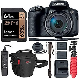 Canon PowerShot SX70 HS 4K Camera with Video-Ready Lexar U3 Memory Card, Monopod, Tripod, Camera Case and Accessory Bundle