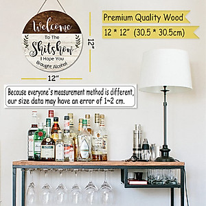 CHDITB Welcome to the Shitshow Wood Door Sign, Alcohol Shitshow Rustic Wall Door Hanging Sign(12”x12”), Funny Welcome Wall Hanging Sign Plaque for Front Door Entryway Porch Bar Pub Farewell Party