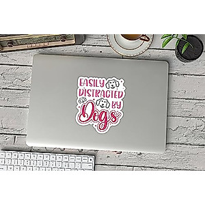 Miraki Easily Distracted By Dogs Sticker, Dog Lover Sticker, Funny Pet Stickers, Dog Rescue Stickers, Water Assitant Die-Cut Vinyl Dog Mama Decals for Laptop, Phone, Water Bottles, Kindle Sticker