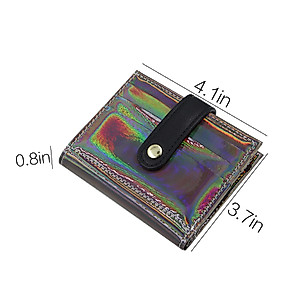MINGSEECESS Women Bifold Leather Small Wallet Shiny Holographic Zipper Card Holder Coin Change Wallet Clutch Purse with 2 Straps
