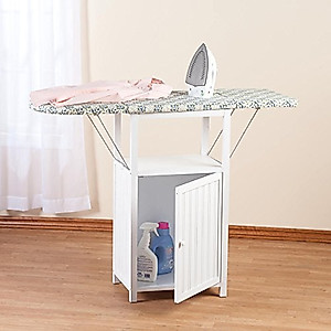 OakRidge Deluxe Ironing Board with Storage Cabinet, Perfect for Small Spaces with Extra Storage, Folding Station, Crafted with 100% Durable Wood, White Design – Measures 36.5" H x 15.5" W x 23" L