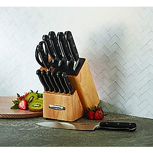 Farberware Self-Sharpening 13-Piece Knife Block Set with EdgeKeeper Technology, High Carbon Stainless Steel Kitchen Knife Set with Ergonomic Handles, Razor-Sharp Knife Set, Natural