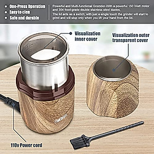 COOL KNIGHT Herb Grinder [large capacity/fast/Electric ]-Spice Herb Coffee Grinder with Pollen Catcher/- 7.5" (Wood grain)