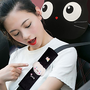 Akutoer Kawaii Car Seat Belt Strap Cover, Cute 2 Pieces Set Anime Seat Strap Neck Protector Car Decorations for Women