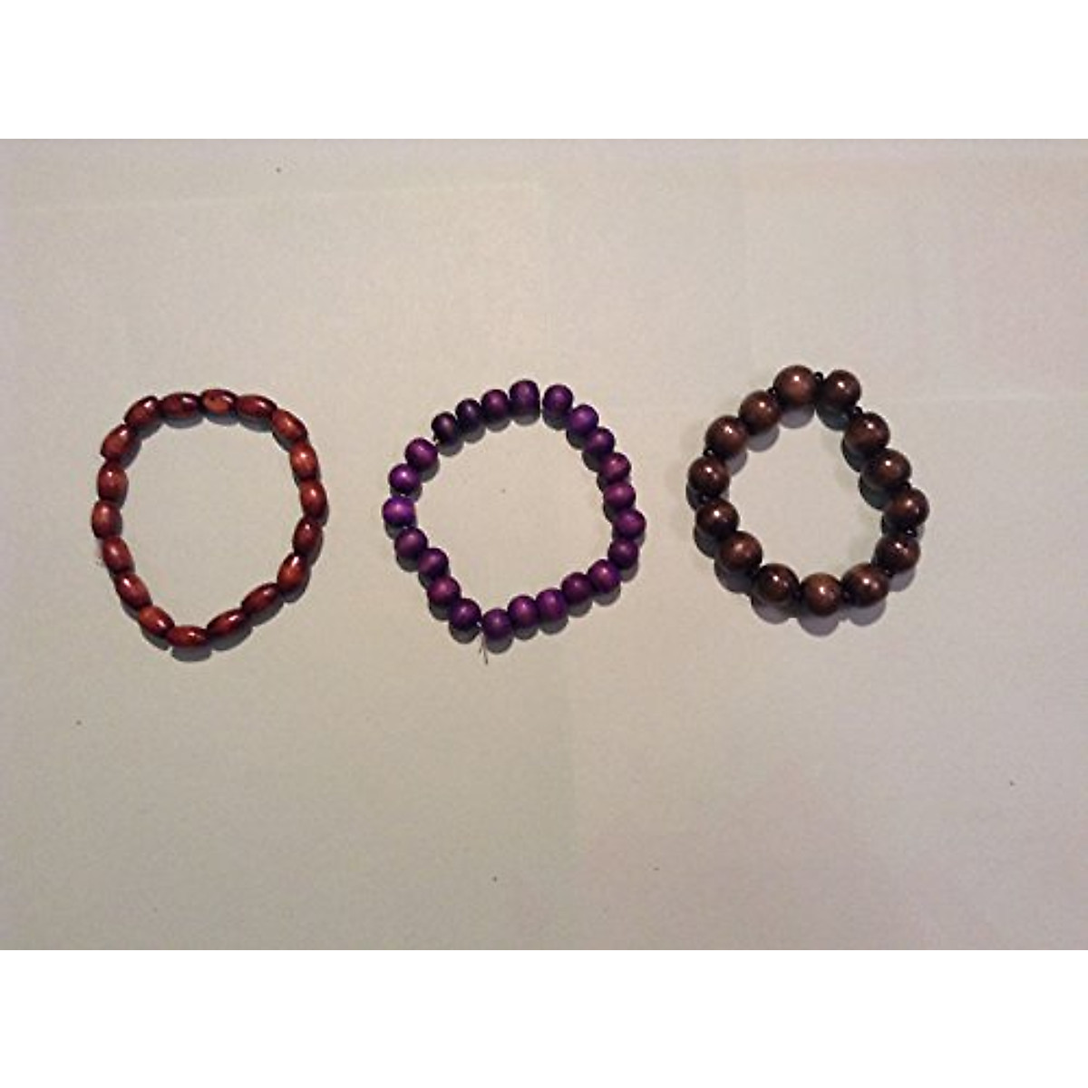 7" Wood Bead Adjustable Bracelets,in 3 different color brown purple light green