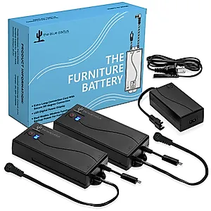 The Blue Cactus Company Two Universal Battery Packs for Reclining Furniture with LCD Display - Wireless 2500mAh Rechargeable Battery Packs with One Charger and Power Cord Combo
