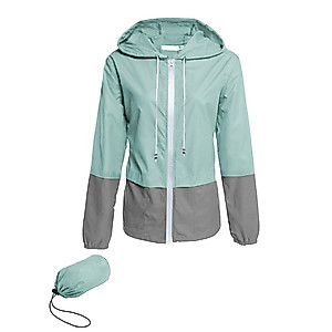 Avoogue Lightweight Raincoat Women's Waterproof Windbreaker Packable Outdoor Hooded Rain Jacket Light Blue XXL