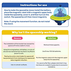 HOLYFUN Kid Magnetic Walking Musical Space Toy with 35PCS Stacking Blocks Building Robot, Storage Box, STEM Educational Electronic Flying Saucer and Magnetic Robot Gift for Children Toddler Boy Girl