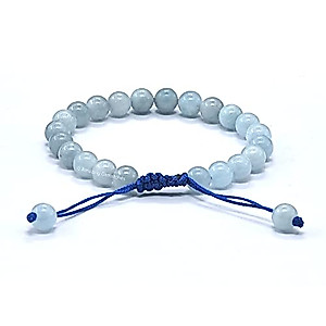 Aquamarine Bracelet for Women Men's Gifts - Protection Healing Crystal Bracelet - 8mm Gemstone Beaded Adjustable Bracelet