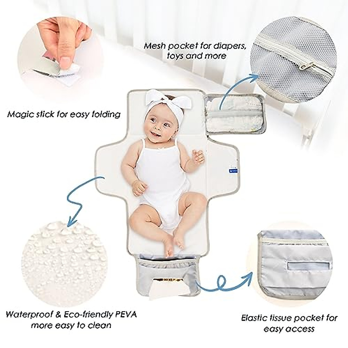 Bulletgxll Pink Panda Portable Diaper Changing Pad Waterproof Changing Pad with Baby Tissue Pocket and Magic Stick for Newborn Baby.