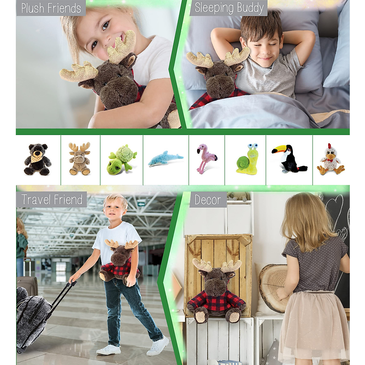 DolliBu Plush Moose with Red Plaid Hoodie - Soft Huggable Wild Life Moose, Adorable Playtime Zoo Moose Plush with Clothes, Cute Wildlife Cuddle Gift for Kids and Adults