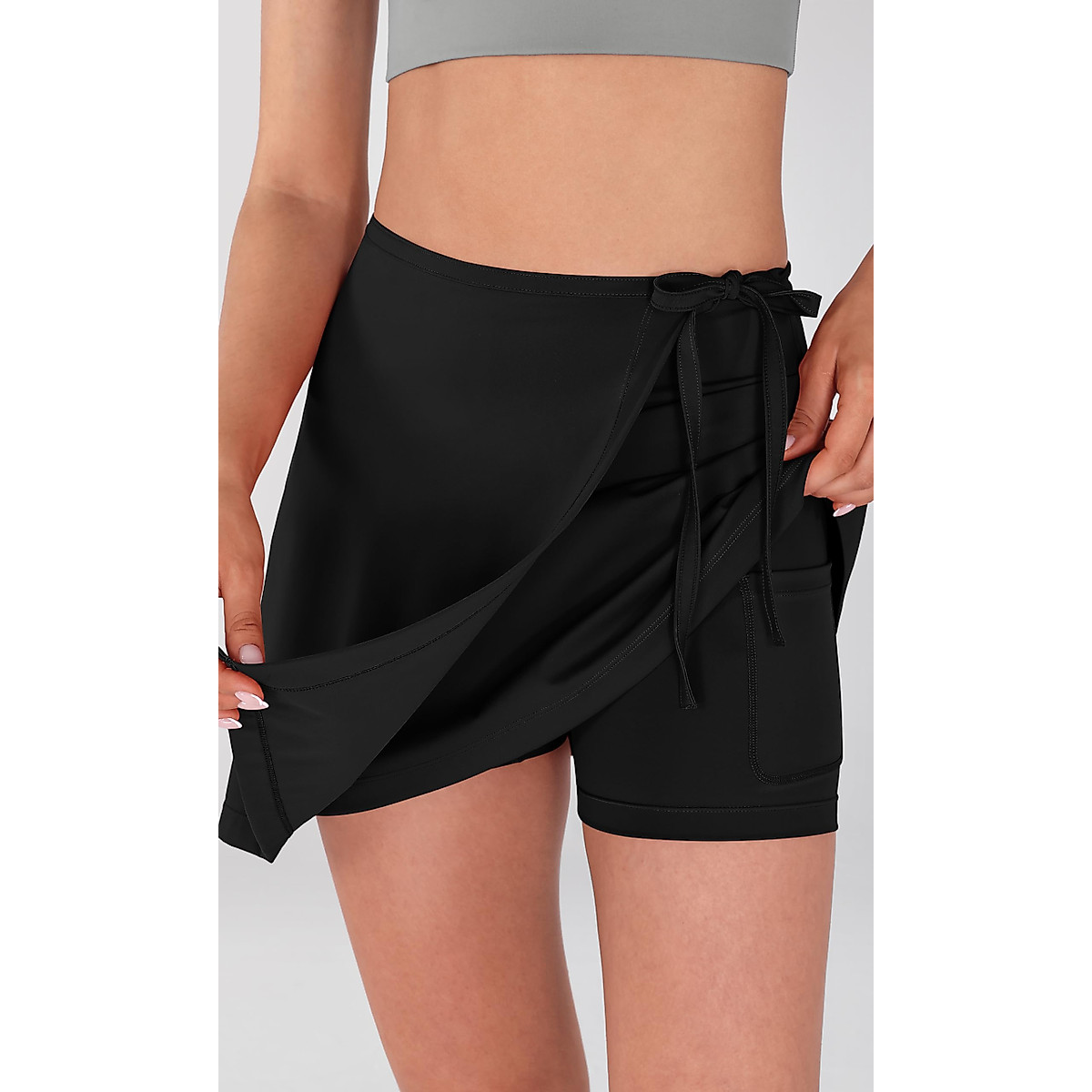 ODODOS Wrap Skorts for Women Built-in Shorts High Waist Tennis Skirts with Pockets for Casual Athletic Golf, Black, Large